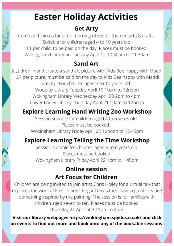 WBC Libraries – Easter Holiday Activities – Earley Town Council