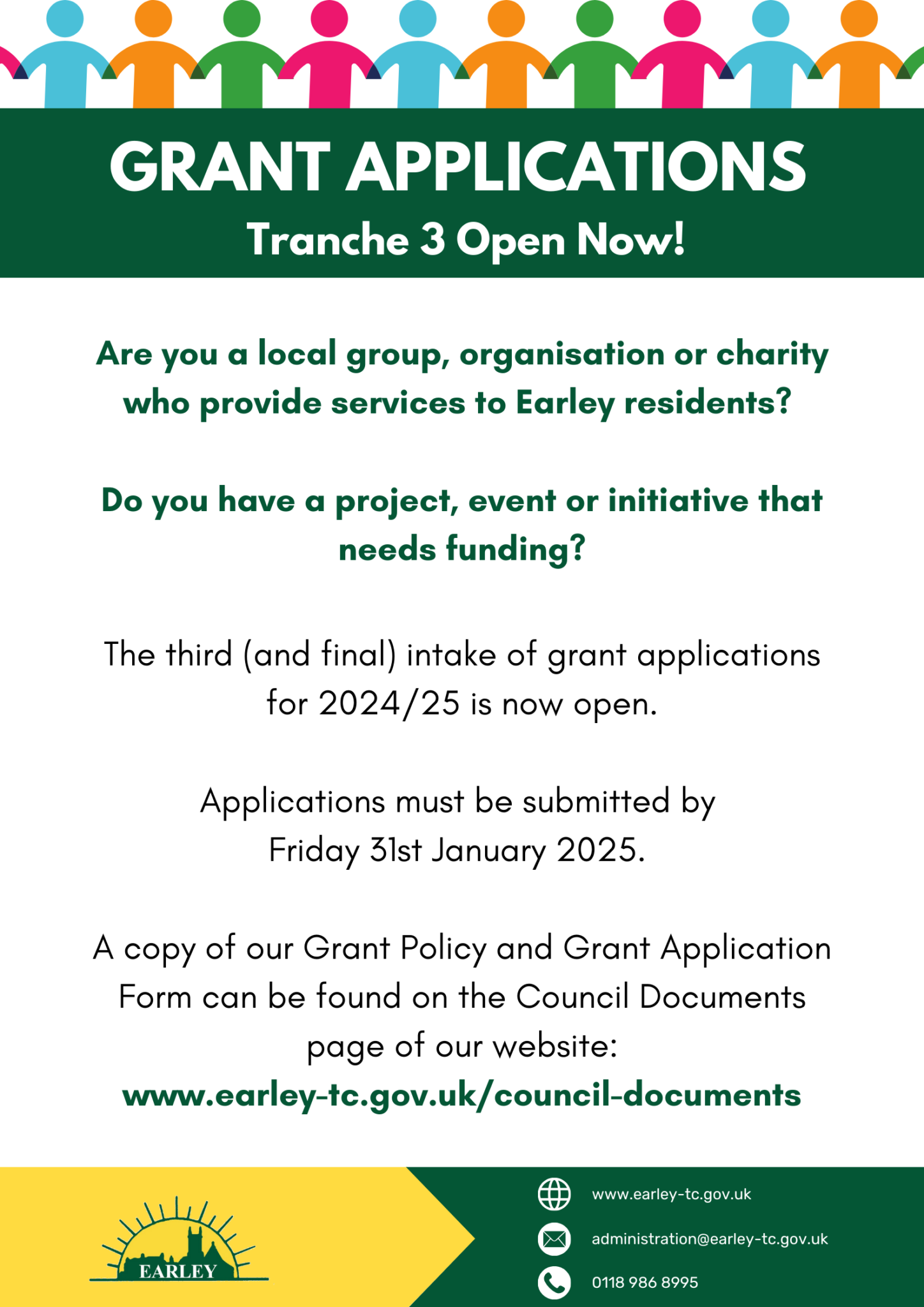 Grant Applications – Tranche 3 (January Intake) NOW OPEN – Earley Town ...